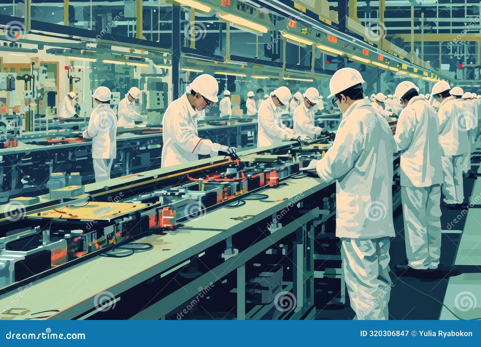 Workers at an Electronics Assembly Line Stock Illustration ...