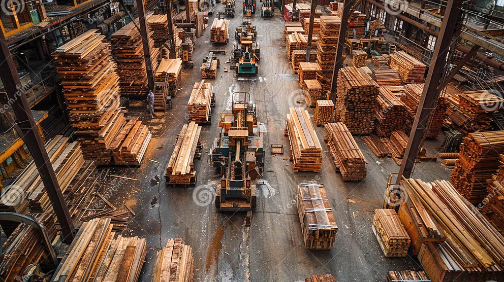 Workers Engaged in Lumber Processing at a Facility during Operation ...
