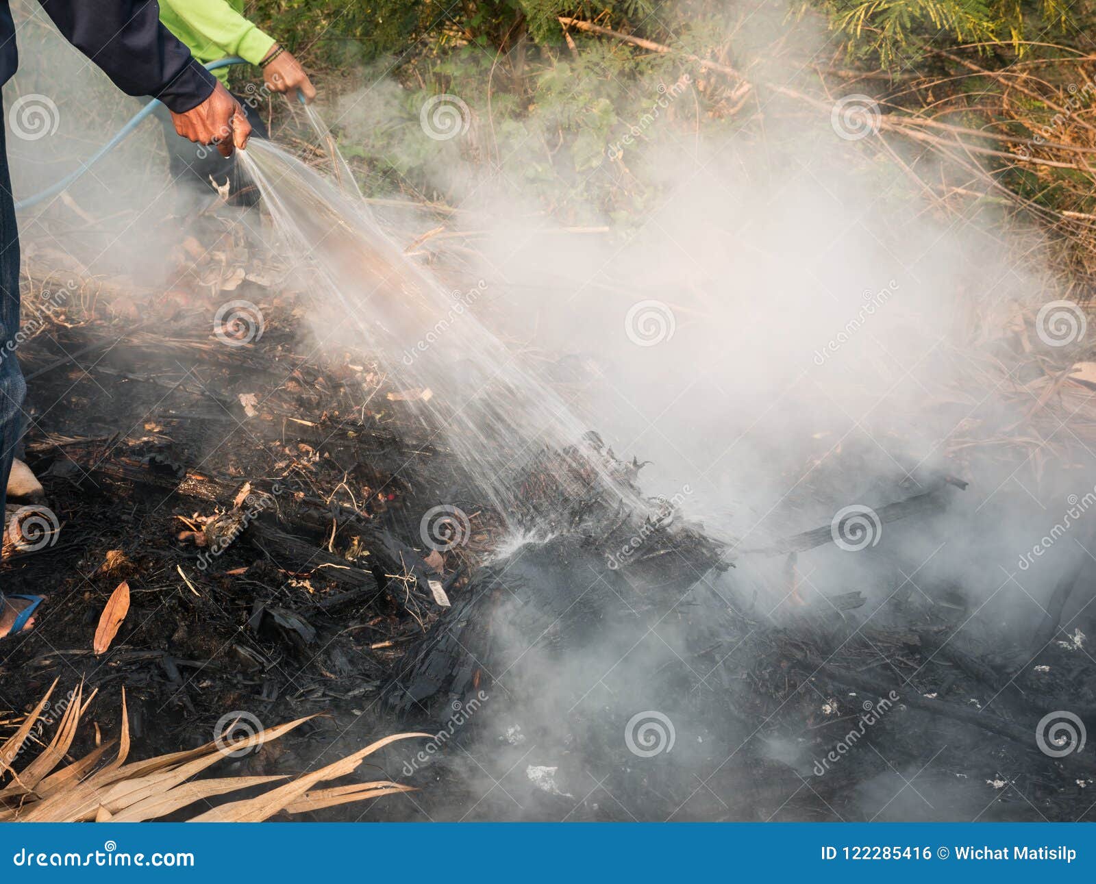 Workers Extinguish Fire with Water Stock Photo - Image of rescue ...
