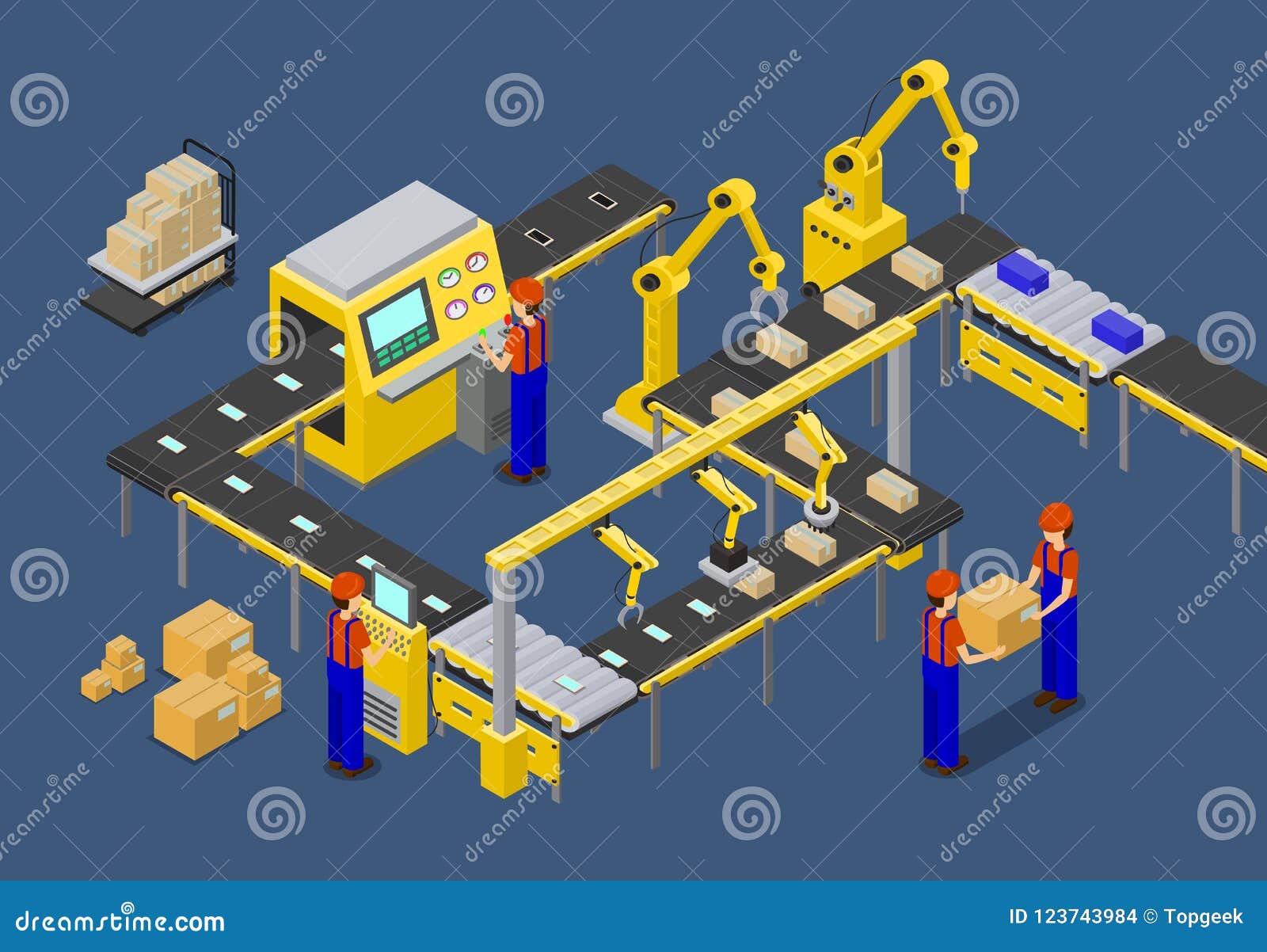 Workers on Factory of Boxes Vector Illustration Stock Vector ...