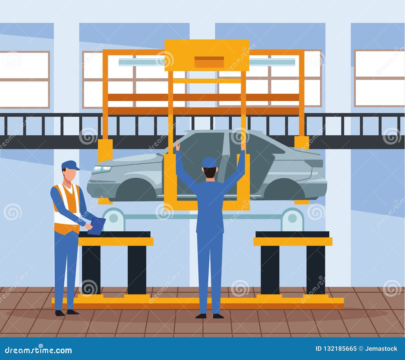 Worker on car factory stock vector. Illustration of plant - 132185665
