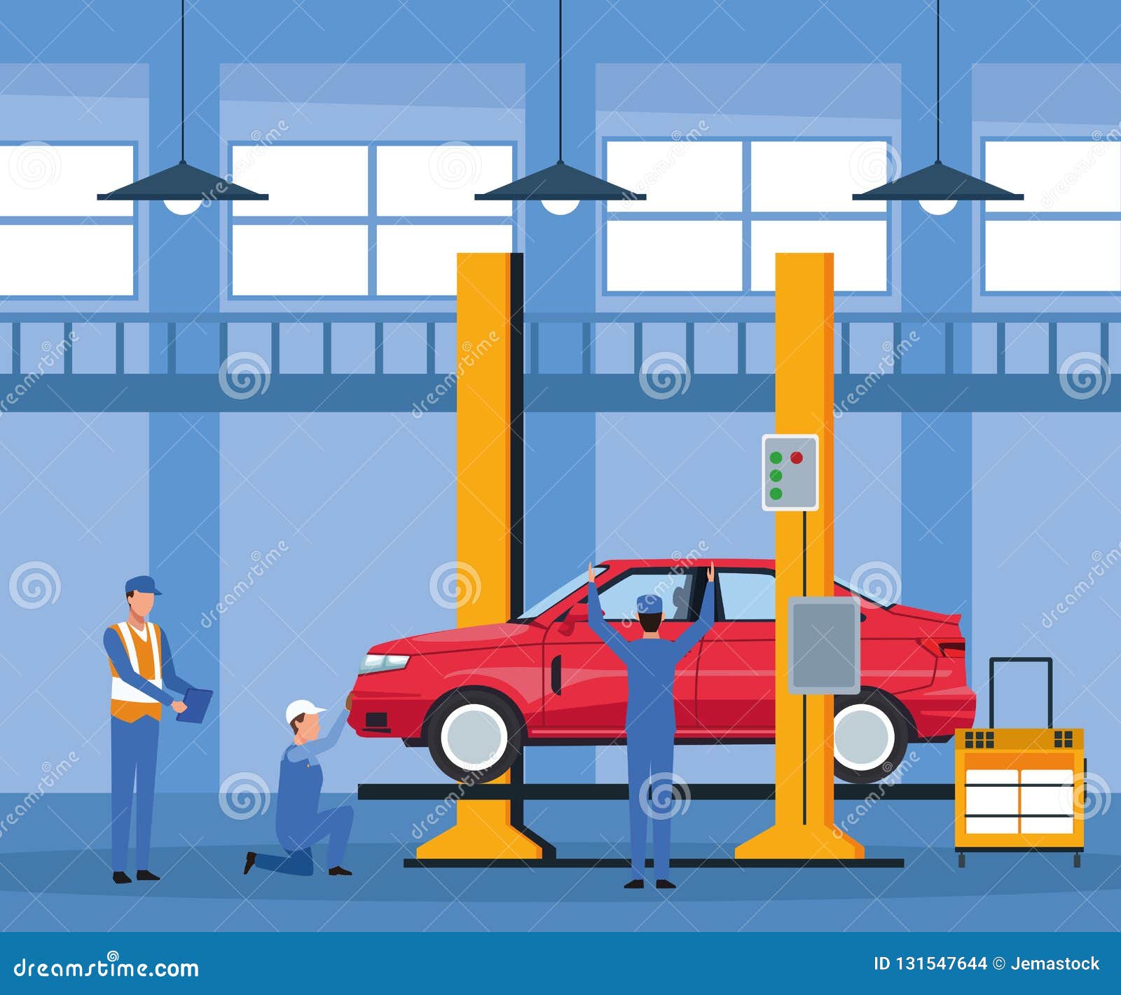 Worker on car factory stock vector. Illustration of automotive - 131547644