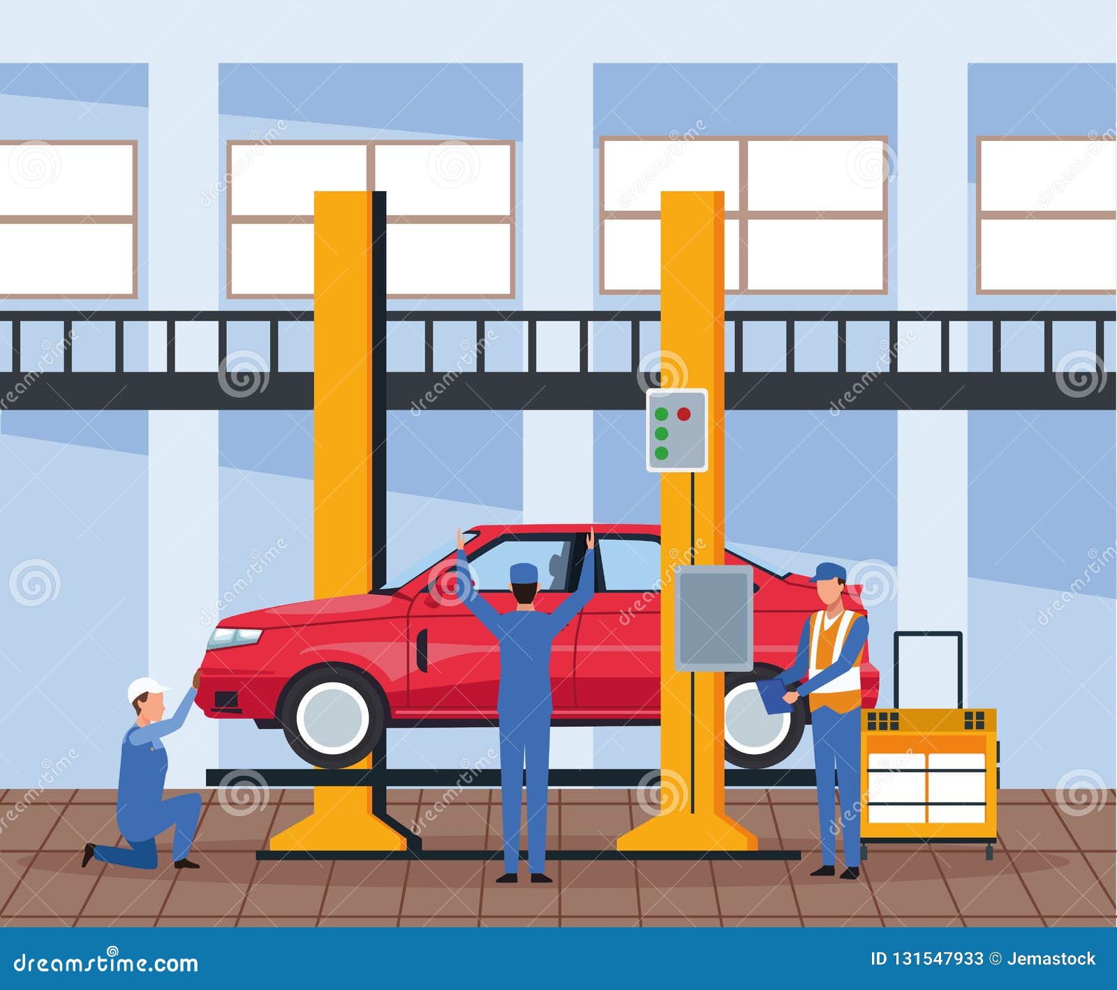 Worker on car factory stock vector. Illustration of interior - 131547933