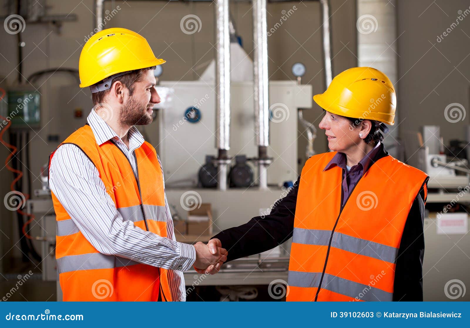 Workers in Factory Shake Hands Stock Image - Image of engineering ...