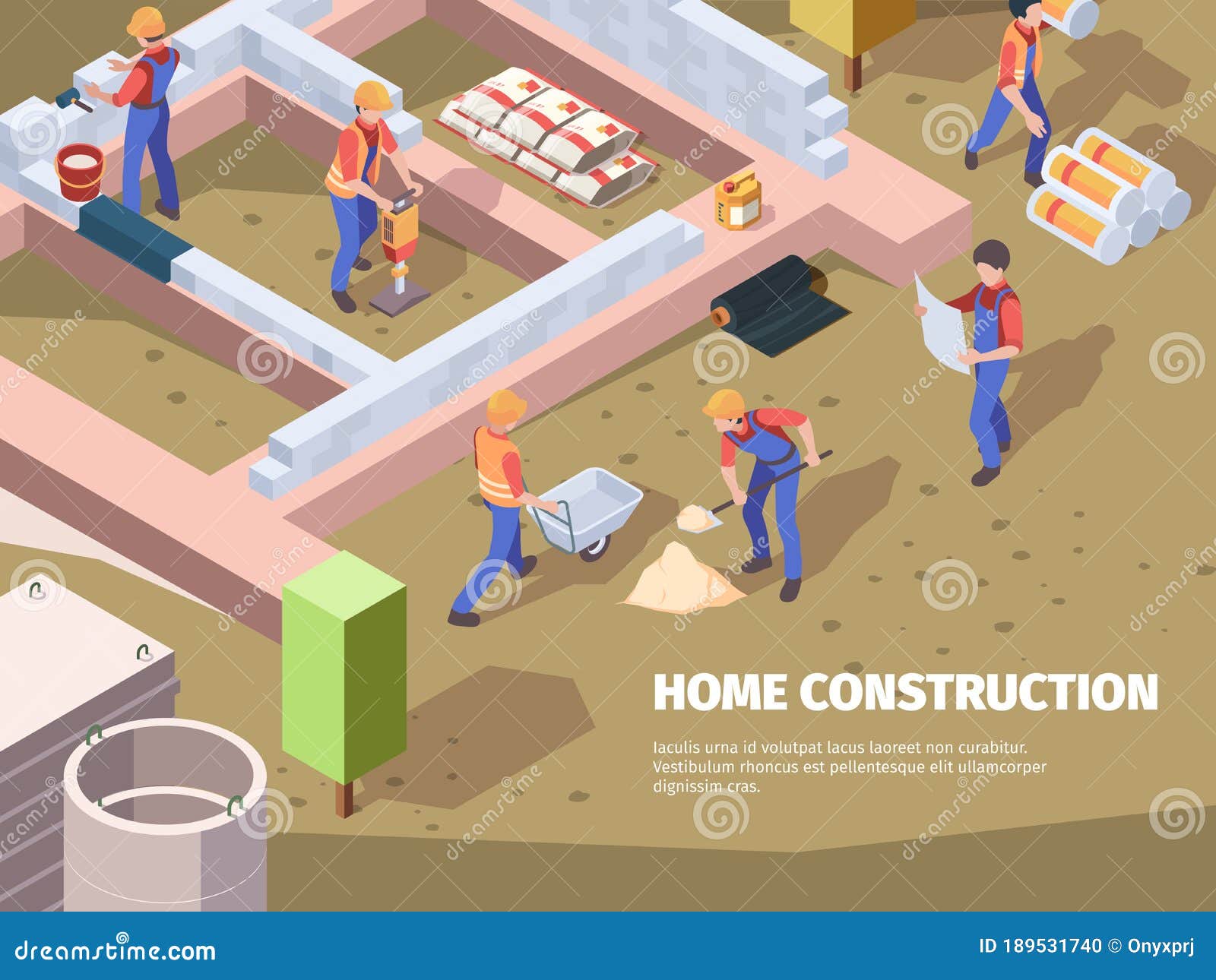 Workers Foundation Building. Architects and Builders Construct House ...