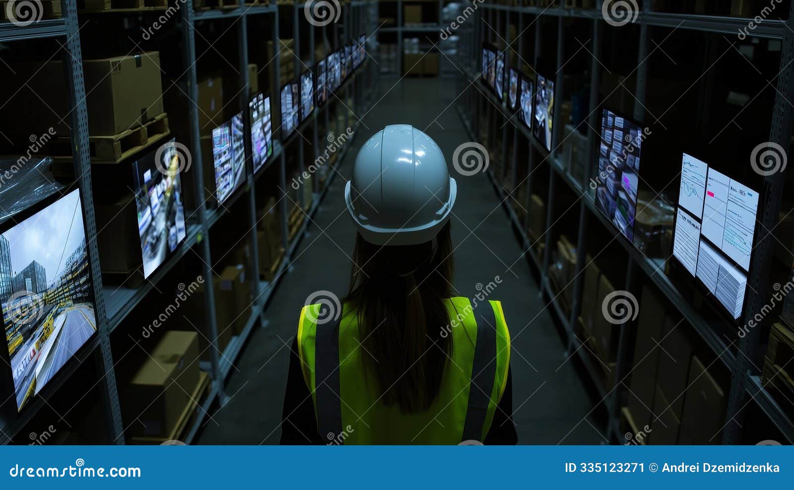 Workers in the Future Taking Inventory Walks in a Retail Warehouse ...