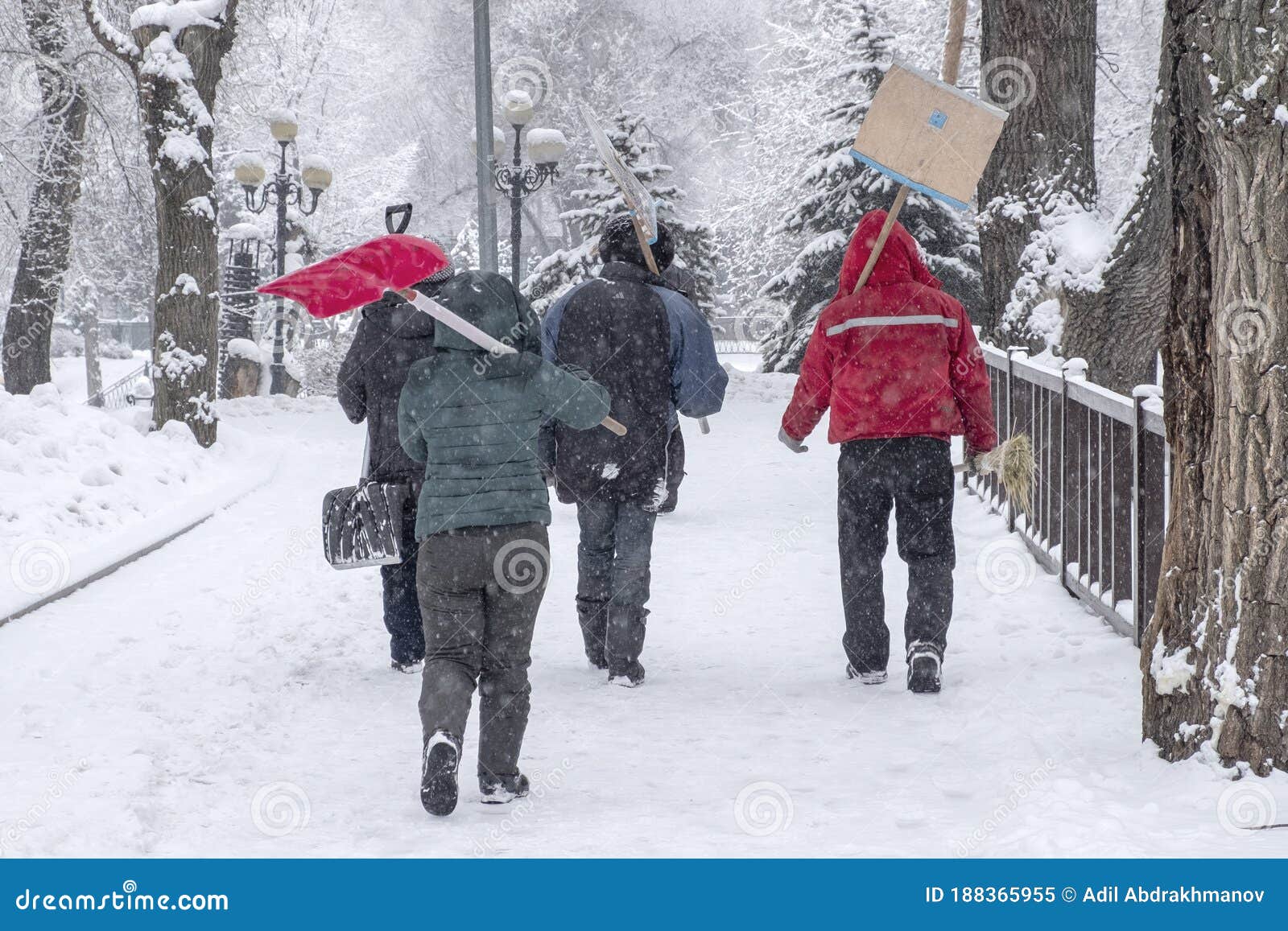 Workers are Going To Remove Snow in Snowfall. Stock Image - Image of ...