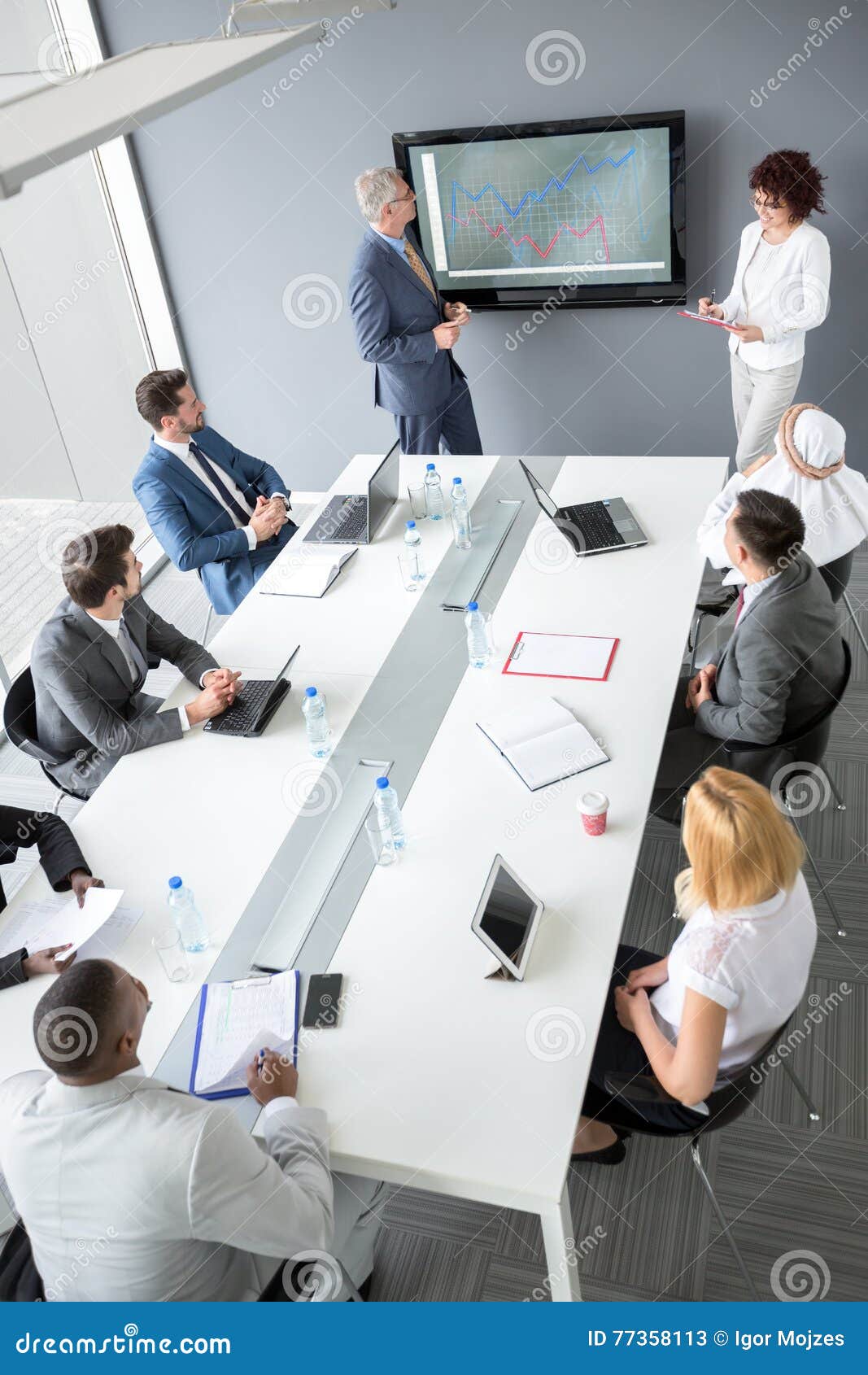 Workers Group at Meeting Table Listen Manager Stock Image - Image of ...