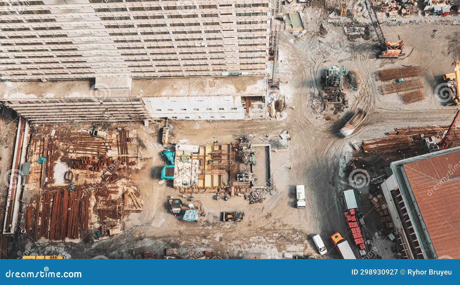 Workers Hammer Foundation Piles. Trucks, Machinery Working in De Stock Image - Image of modern ...
