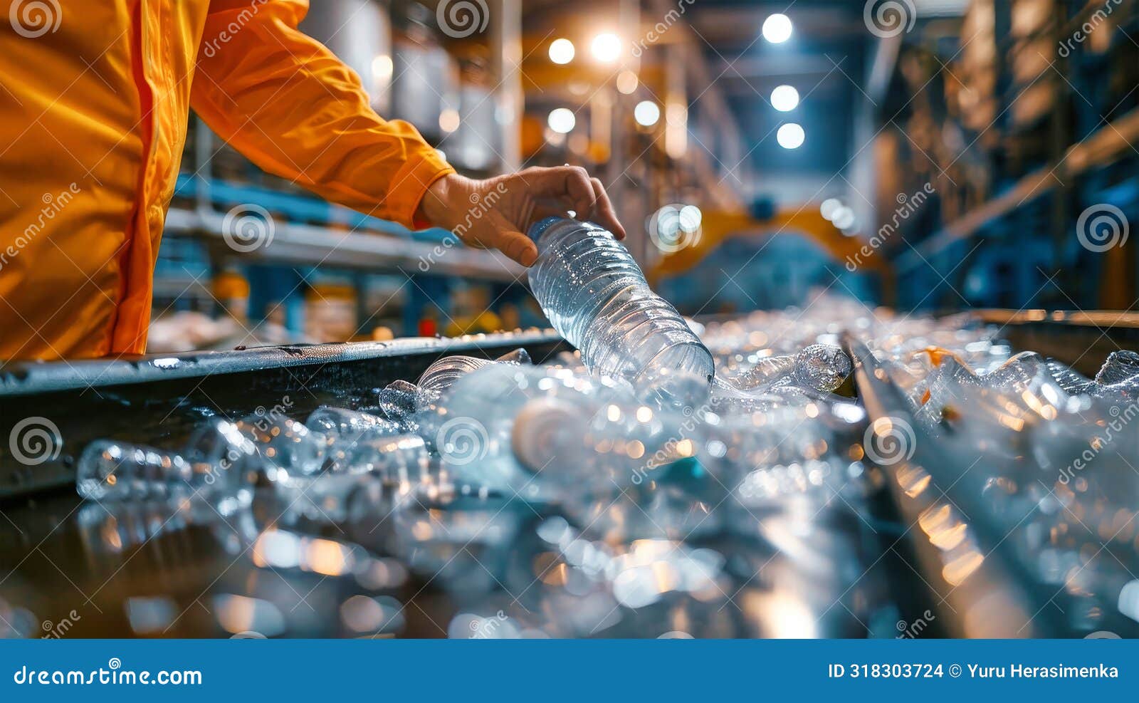 A Workers Hands Sort Plastic Waste on a Conveyor Belt at a Waste ...