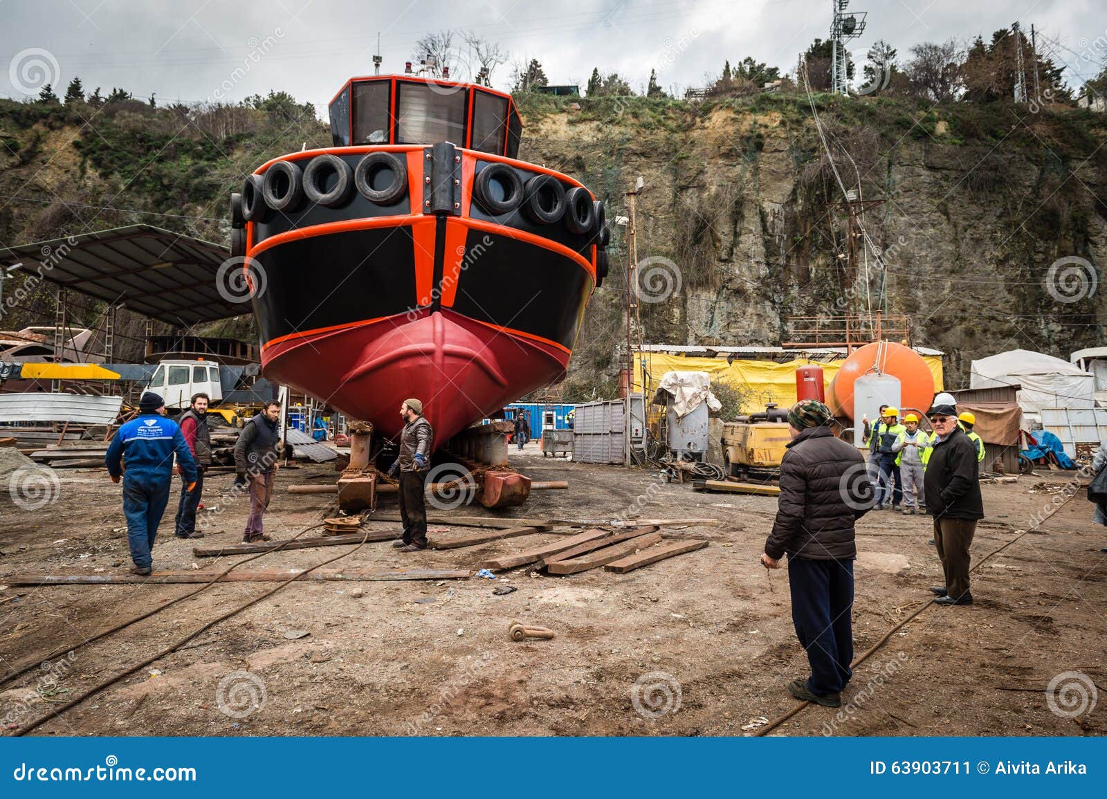 Workers in Harbour Launching a Ship Editorial Photo - Image of ship ...