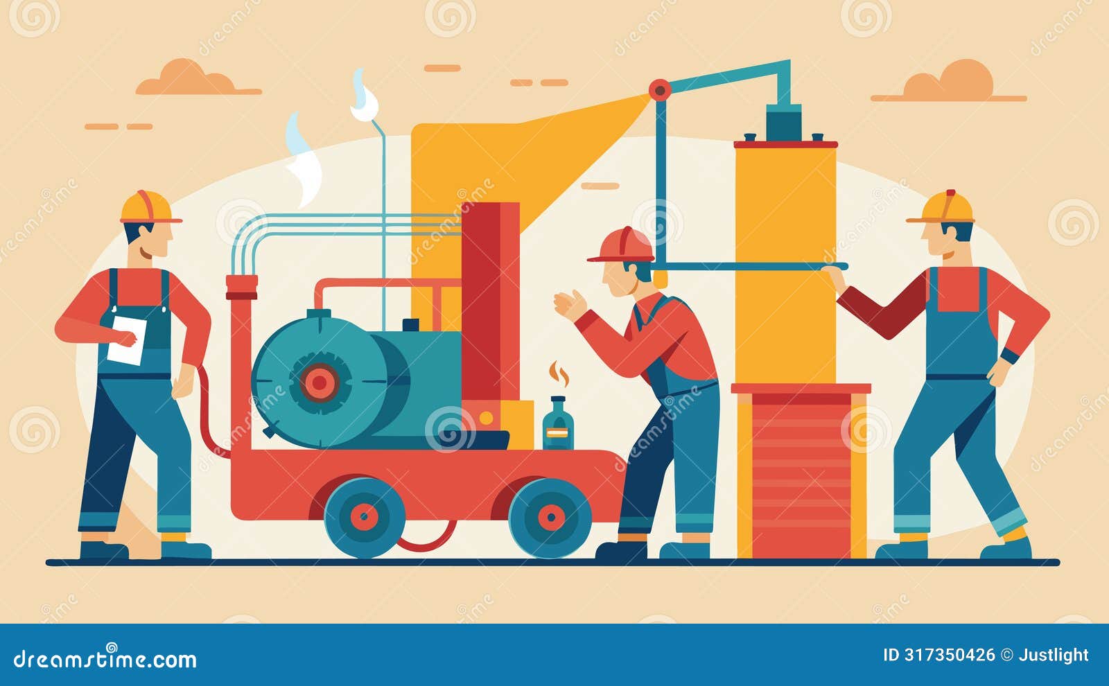 Workers are Hard at Work Setting Up the Buildings Fire Pump a Powerful ...