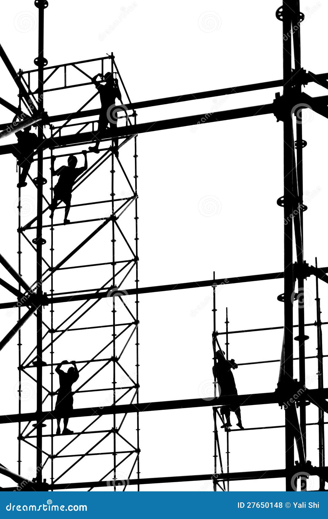 Workers High Up on Scaffolding Stock Photo - Image of outline, danger ...