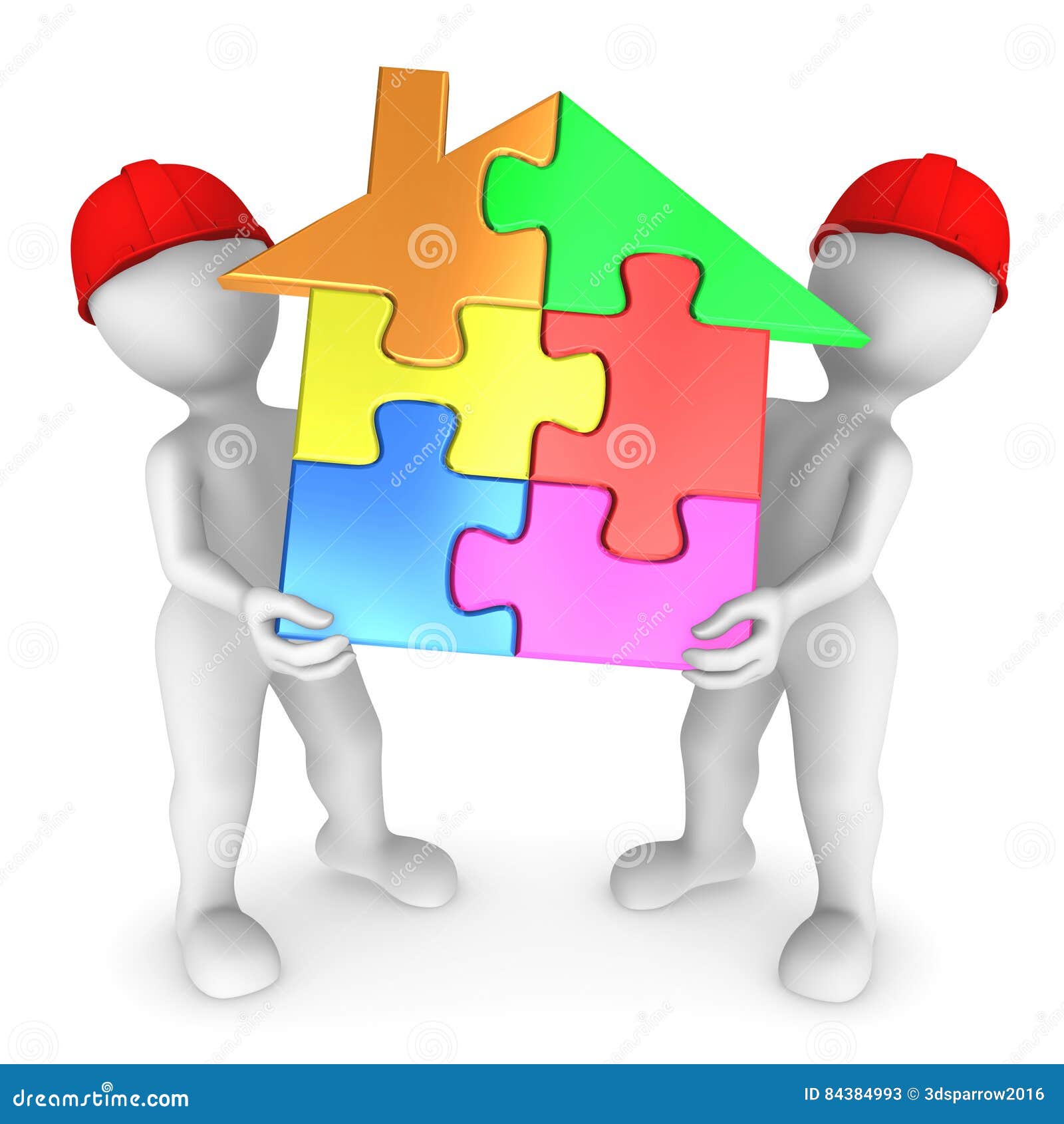 Workers Holds the House Puzzle. Stock Illustration - Illustration of ...