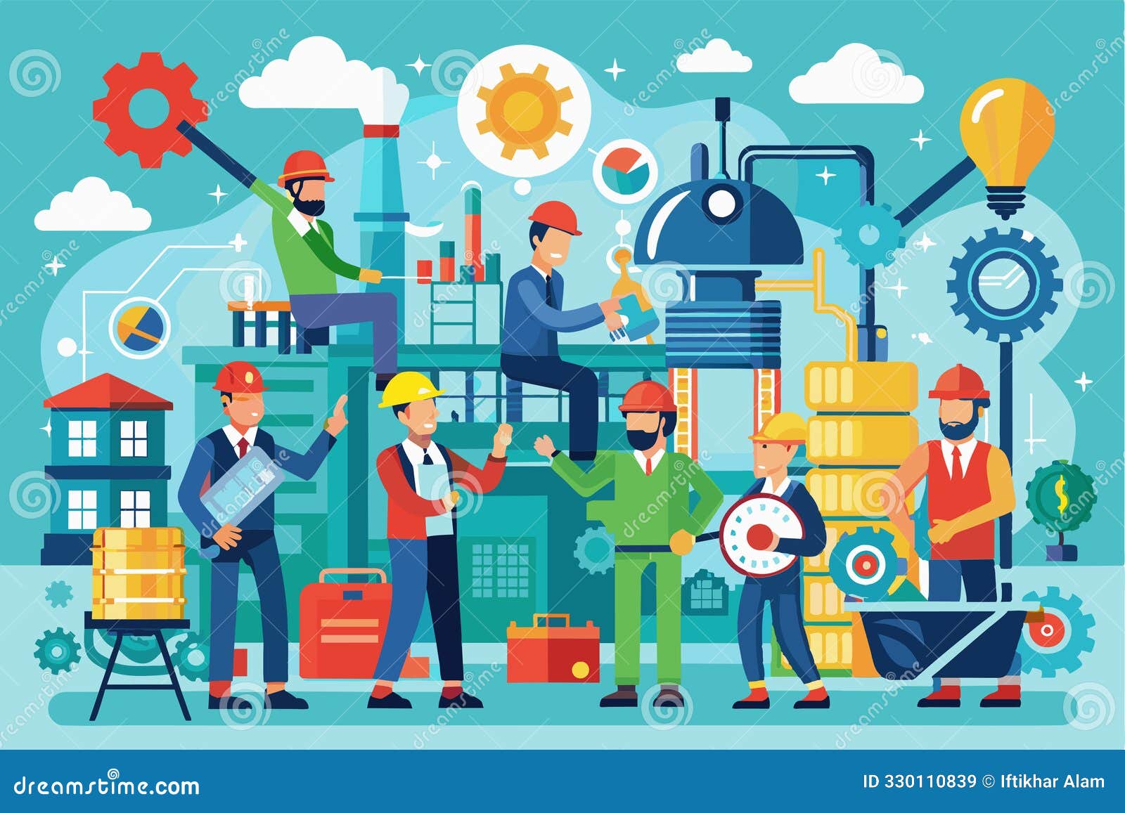 Diverse Builders Contractors Bento Grid Illustration Set Cartoon Vector | CartoonDealer.com ...