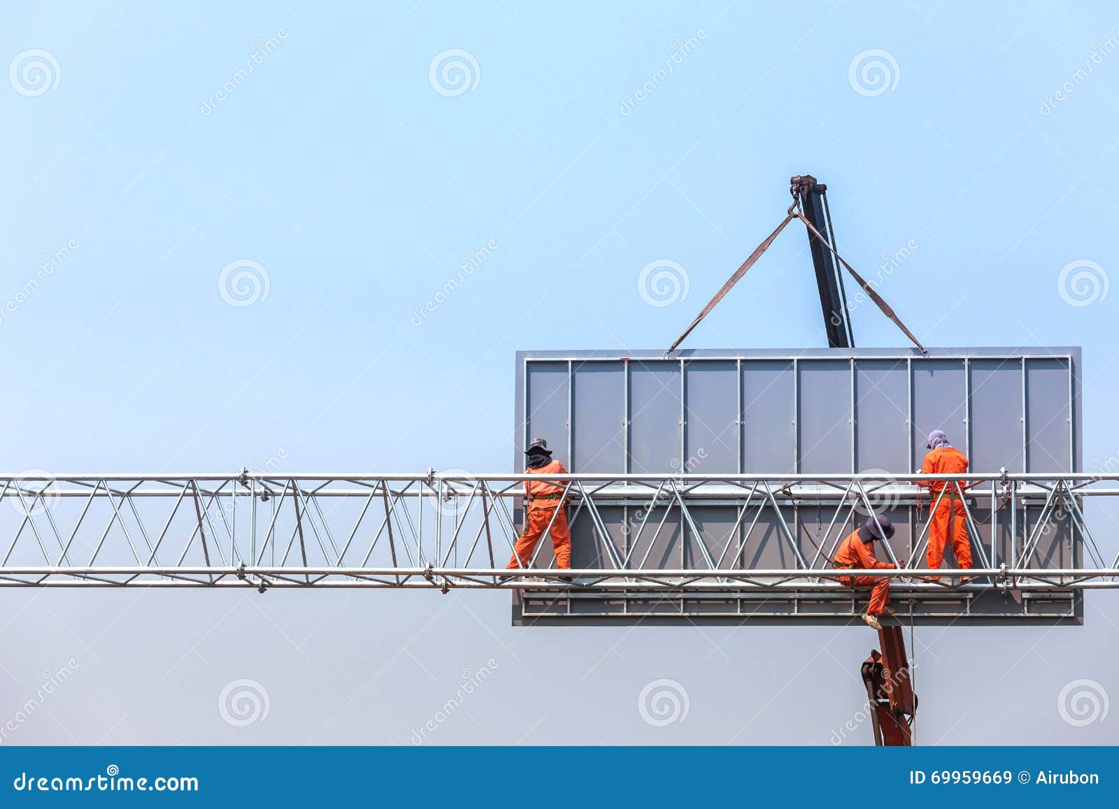 Workers Install Big Steel Billboard Over Highway Editorial Stock Image ...