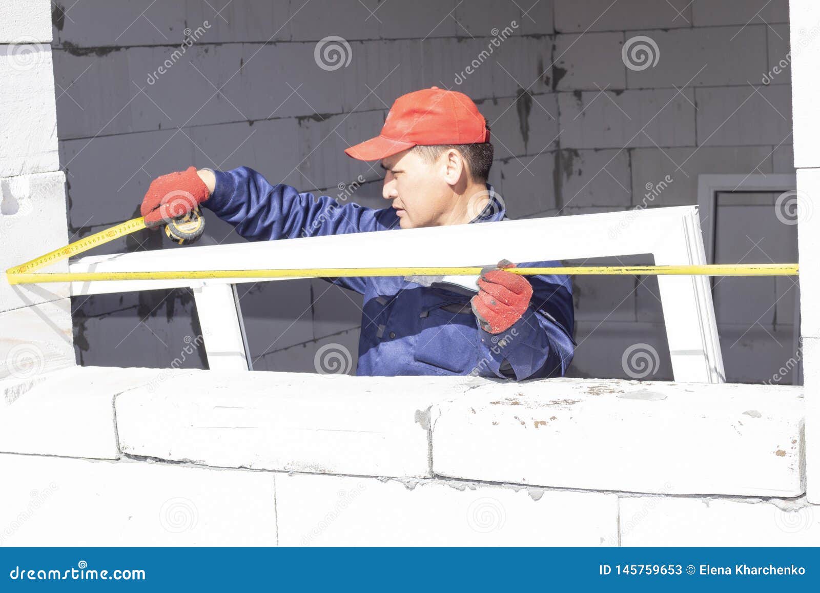 Workers Install Glazing in a House Under Construction Stock Image ...