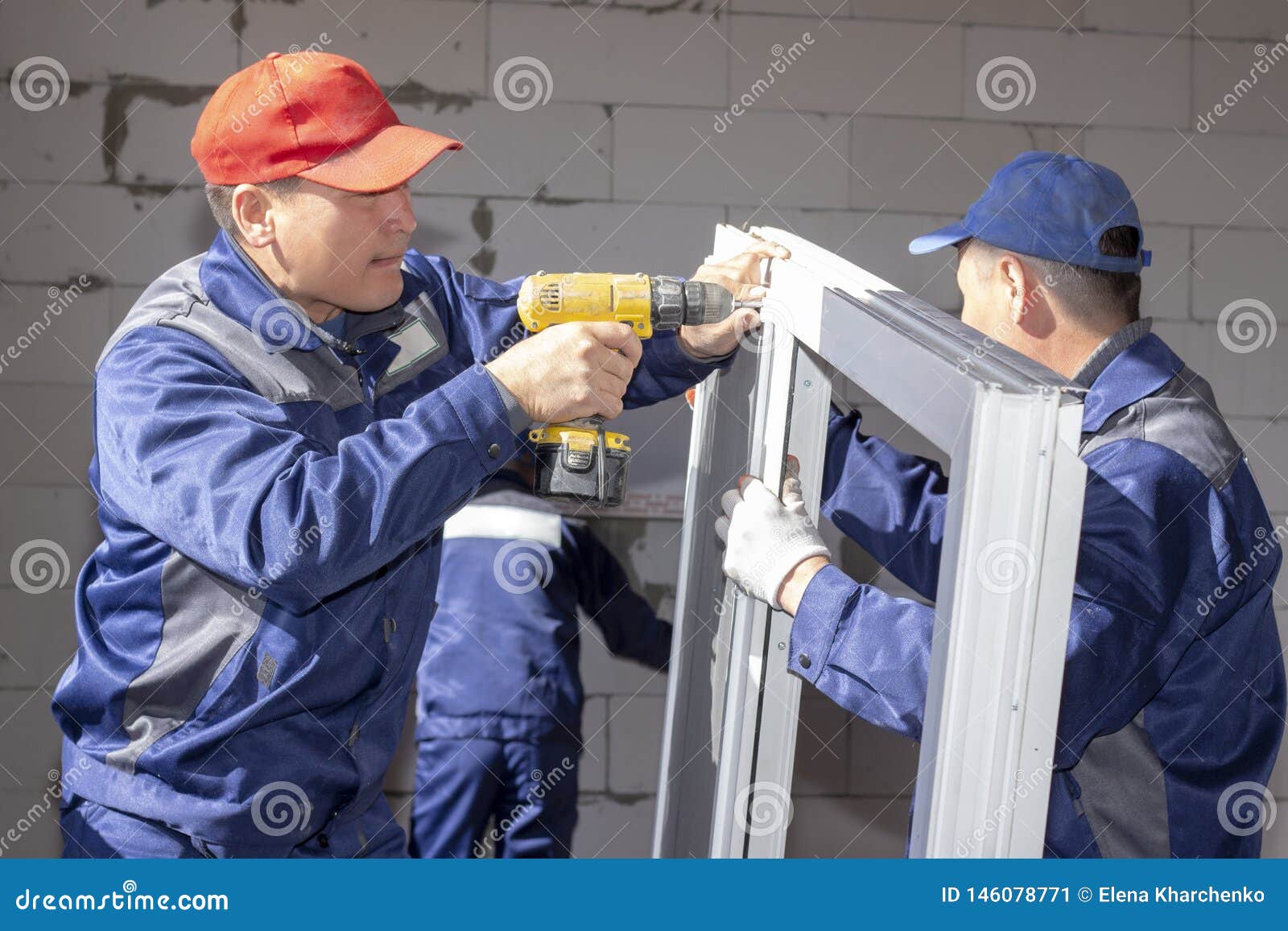 Workers Install Glazing in a House Under Construction Stock Image ...
