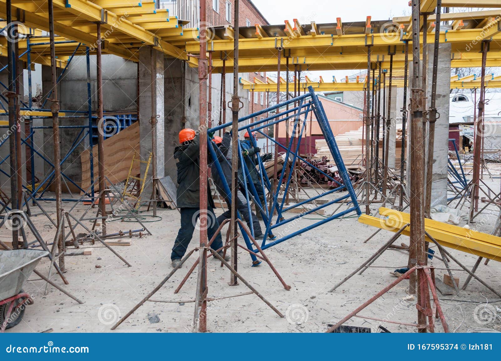 Workers Install Metal Structures at the Construction Site Stock Photo ...