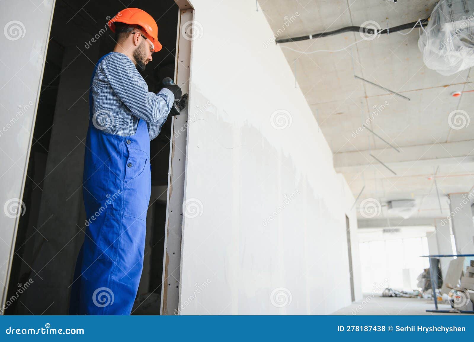 Workers Install a Plasterboard Wall. Stock Photo - Image of house ...