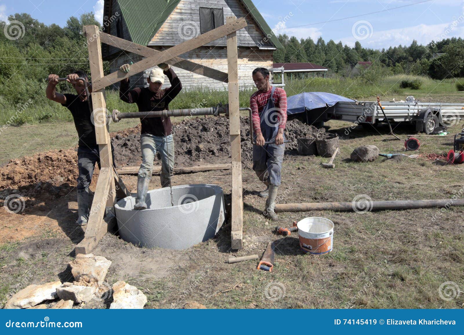Workers Install the Ring into the Well Editorial Stock Image - Image of ...