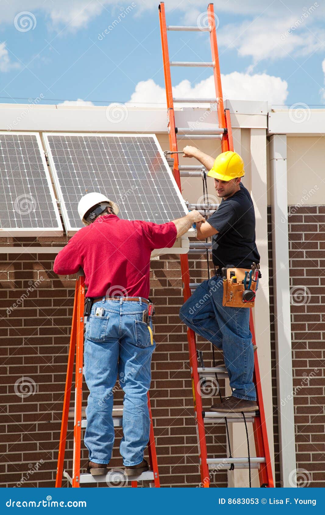 Workers Install Solar Panels Stock Image - Image of helmet ...