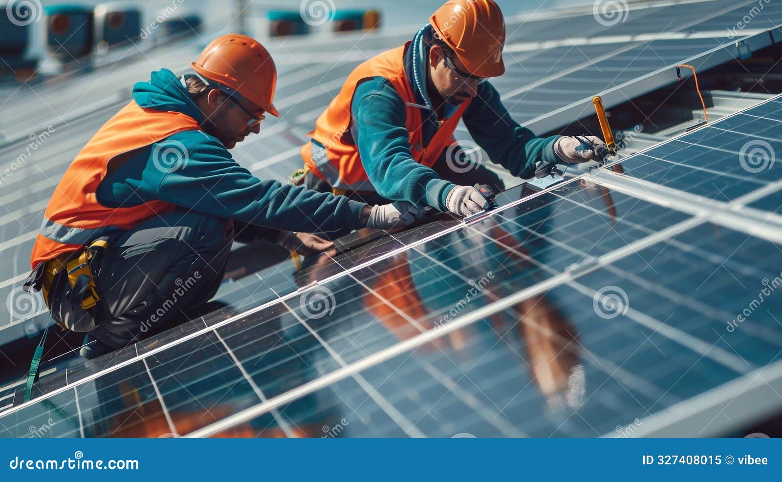 Workers Install Solar Panels on the Roof.complexity and Teamwork ...