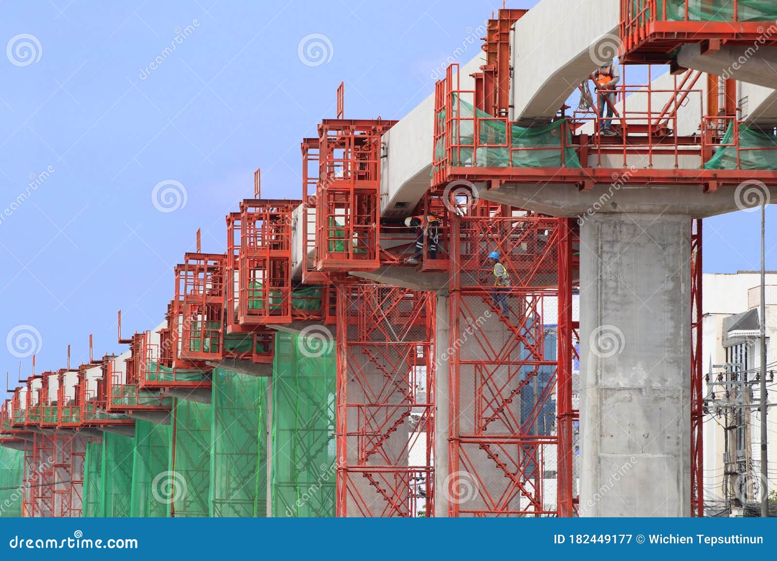 Workers Installing Alignment Tools for Concrete Beams of Sky Train ...