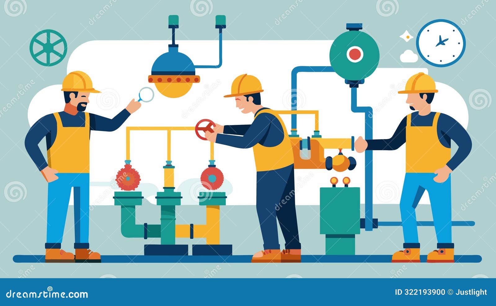 Workers Installing a Series of Valves and Pressure Gauges To Control ...