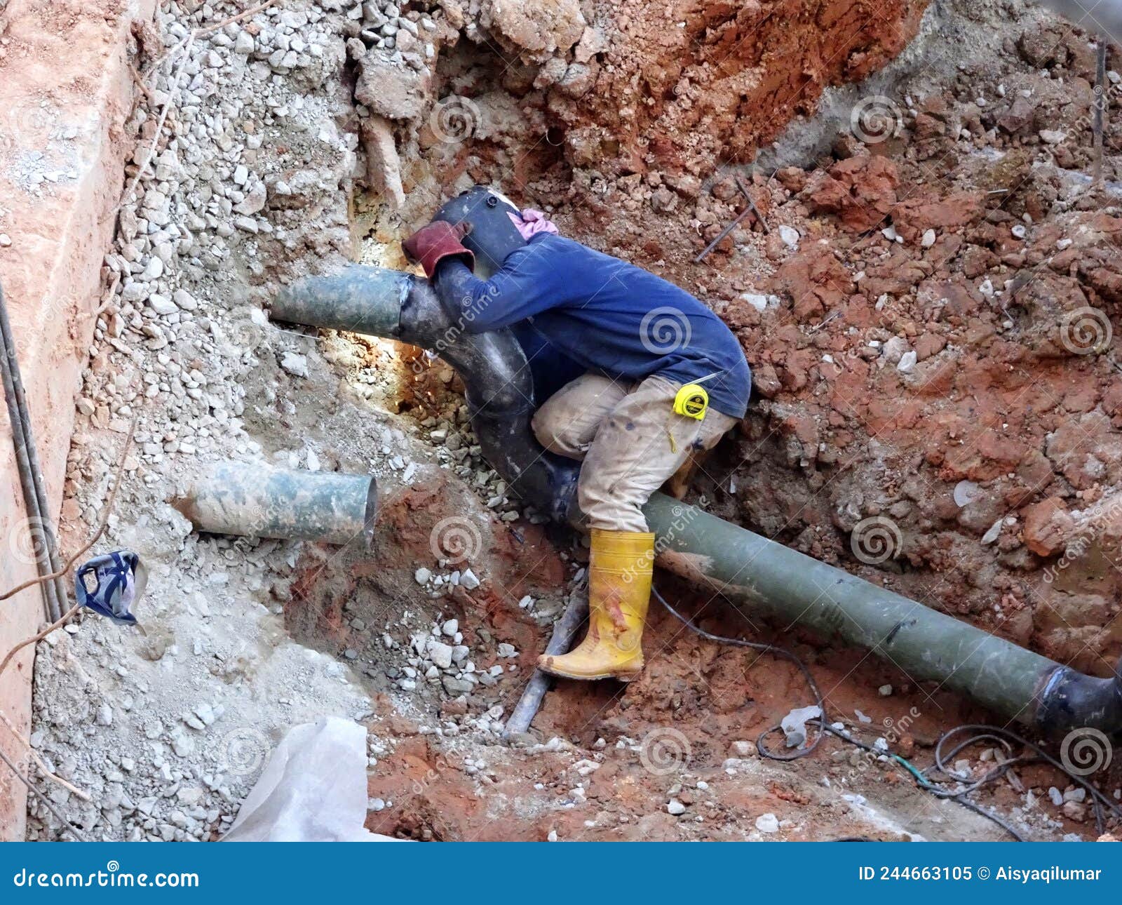 Installing Underground Downspout Drain Line, Sewer Line Or Waste Pipe ...