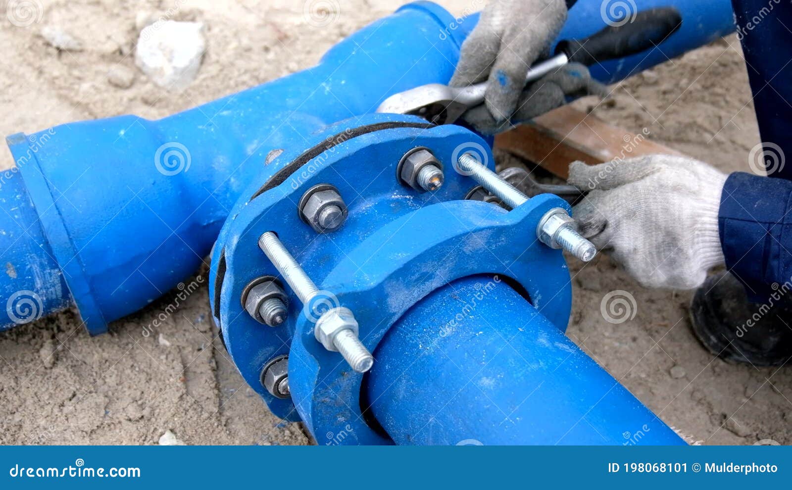Workers Installing Water Supply Pipeline System, Close Up Stock Video ...