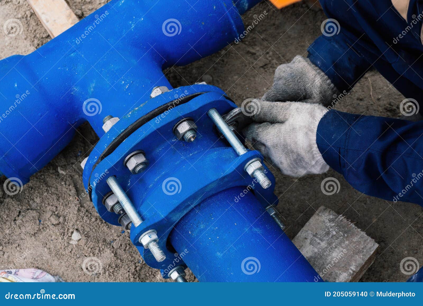 Workers Installing Water Supply Pipeline System, Close Up Stock Photo ...