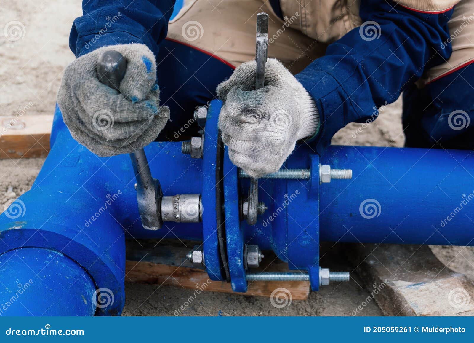 Workers Installing Water Supply Pipeline System, Close Up Stock Image ...