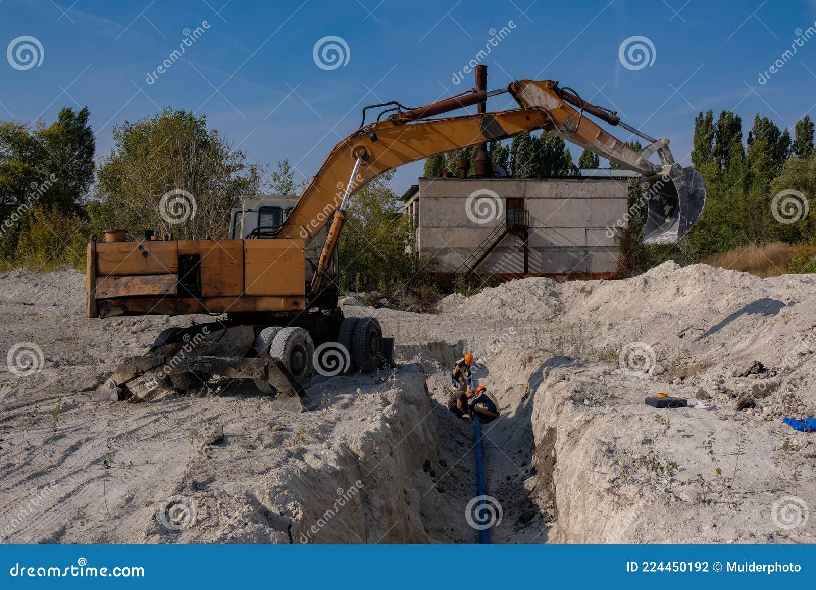 Workers Dig A Trench For Laying Cable Top View Royalty-Free Stock ...