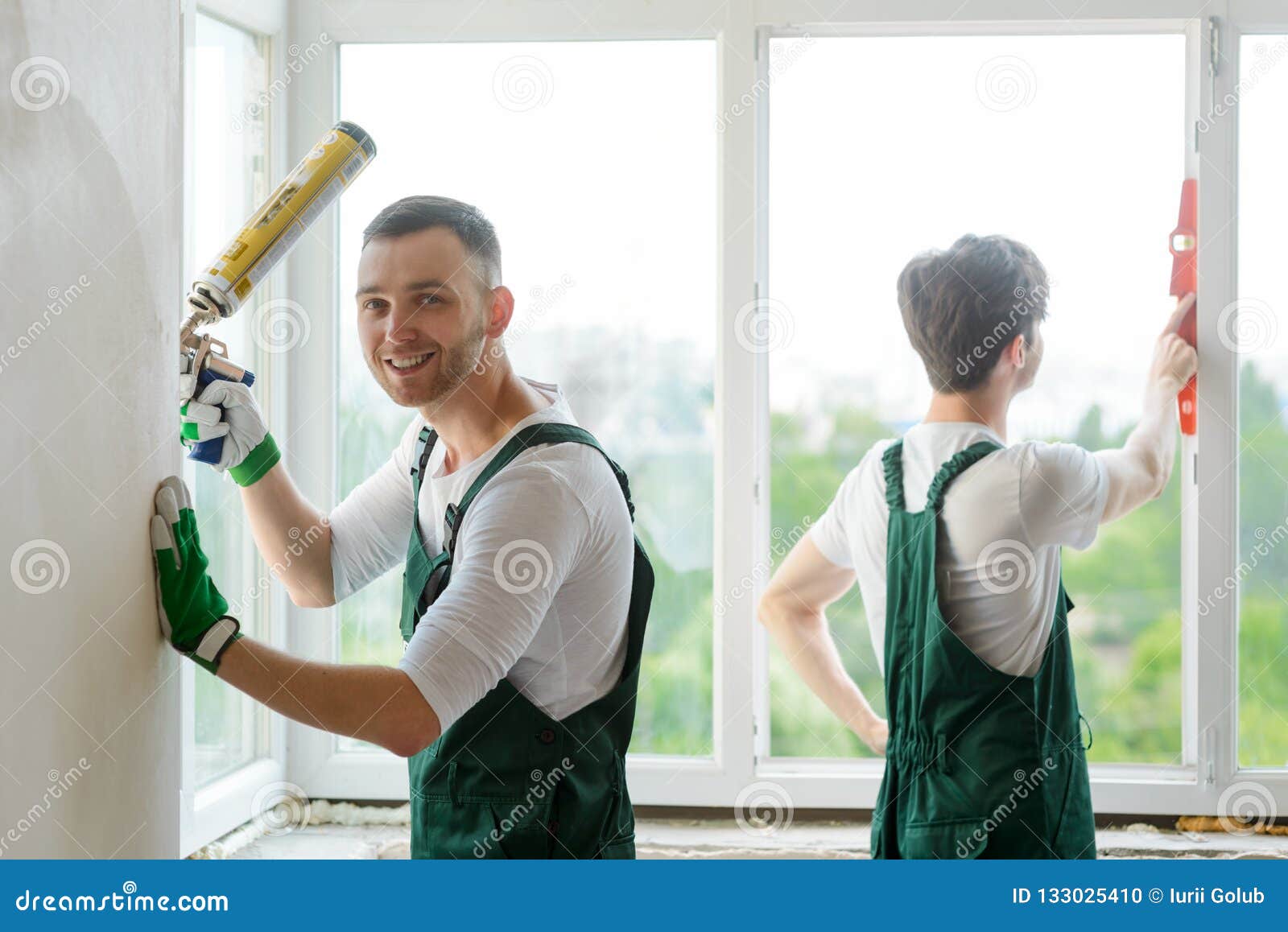 Workers are Installing a Window Stock Photo - Image of background ...