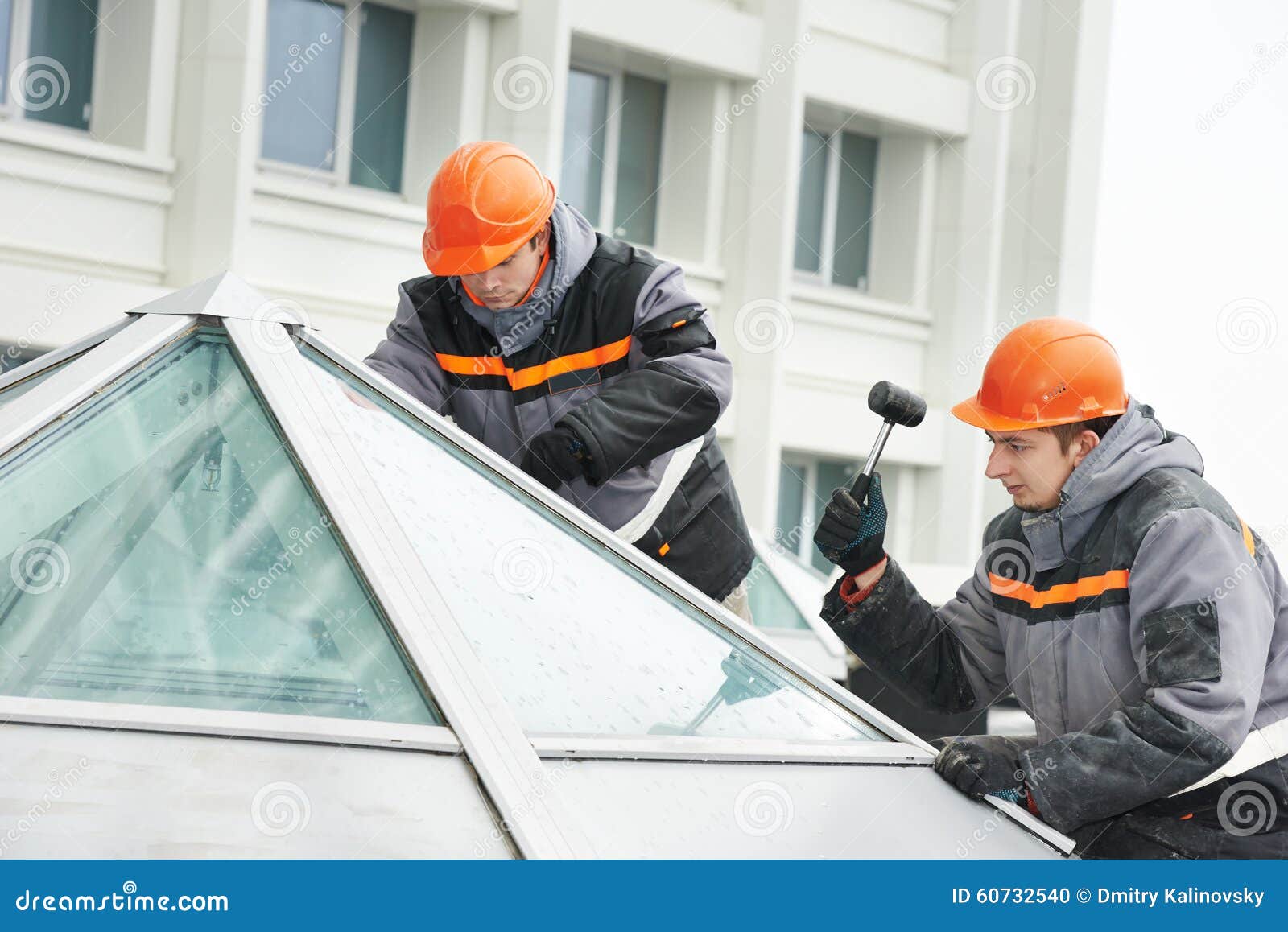 Workers installing window stock photo. Image of equipment - 60732540