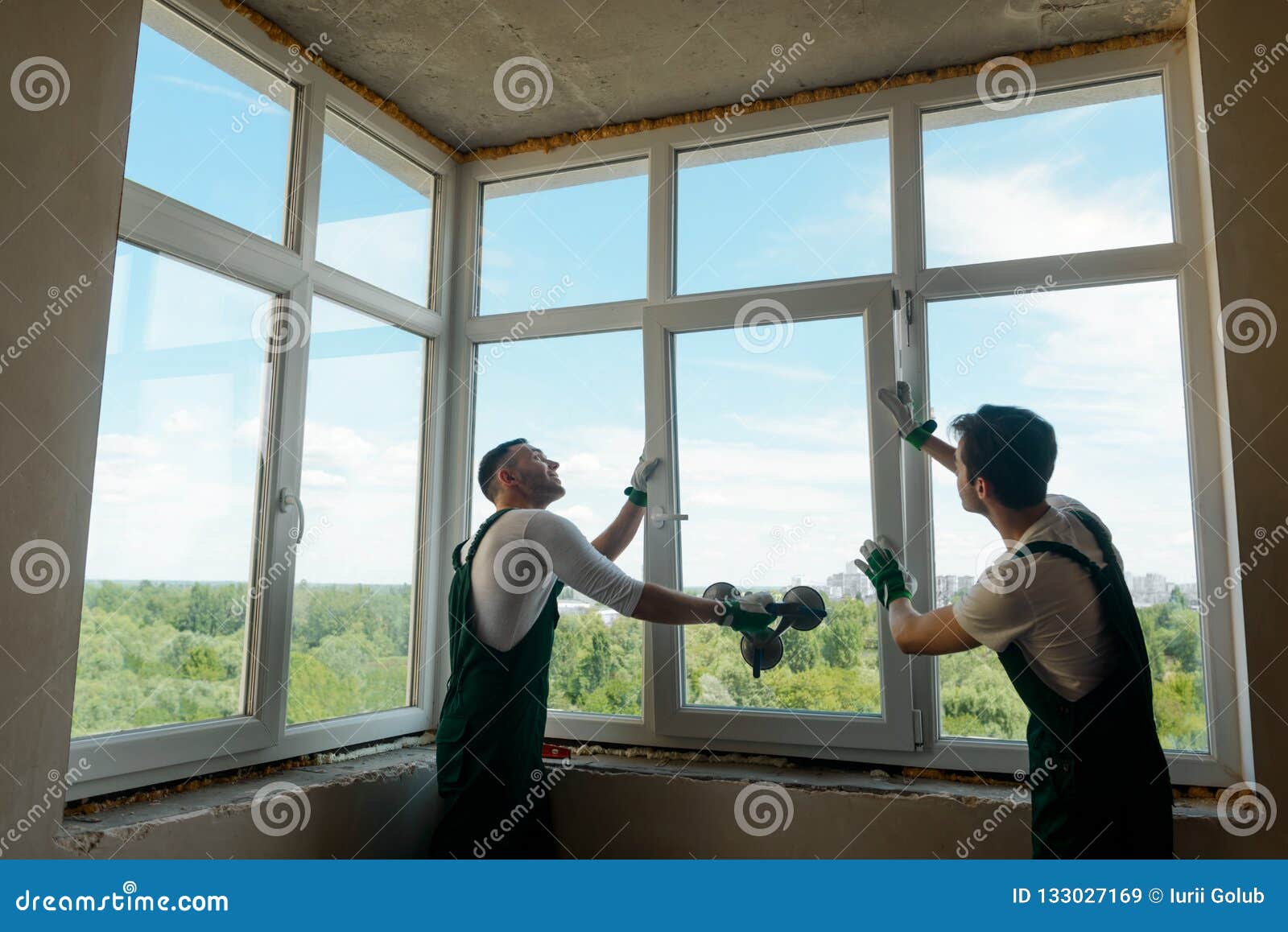 Workers are Installing a Window Stock Image - Image of polyurethane ...