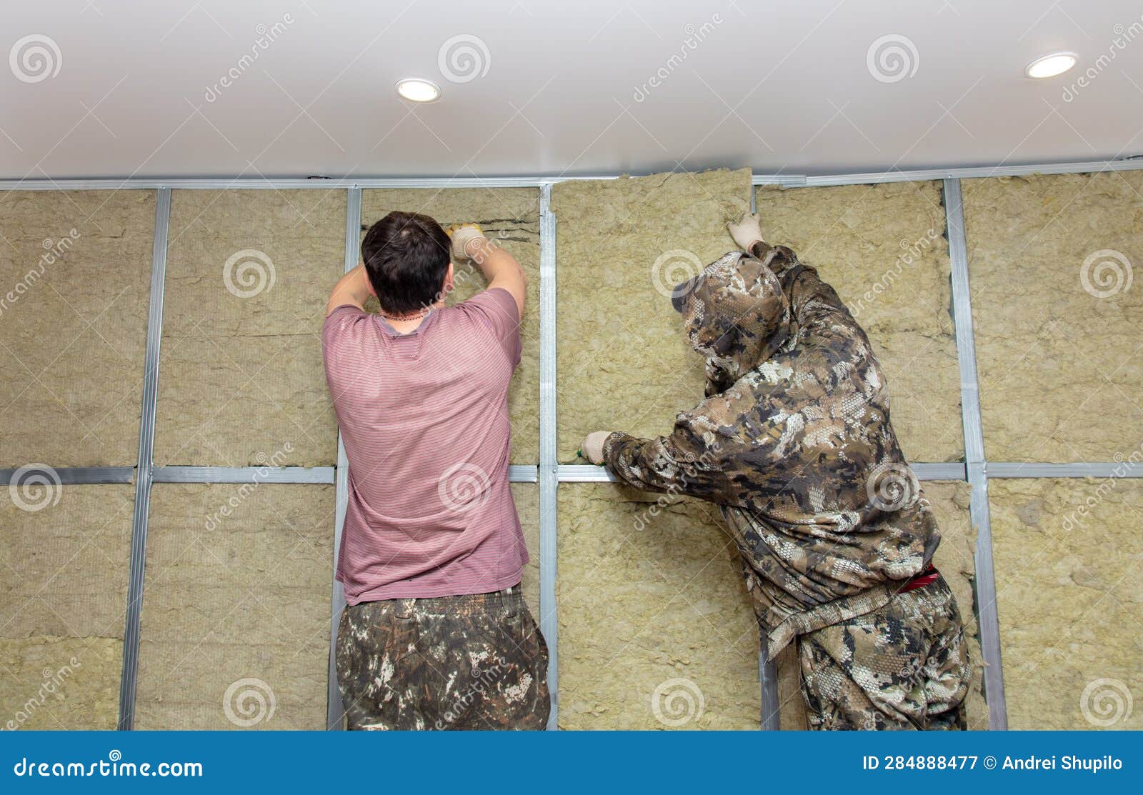 Workers Insulate the Wall in the Room Stock Image - Image of ...