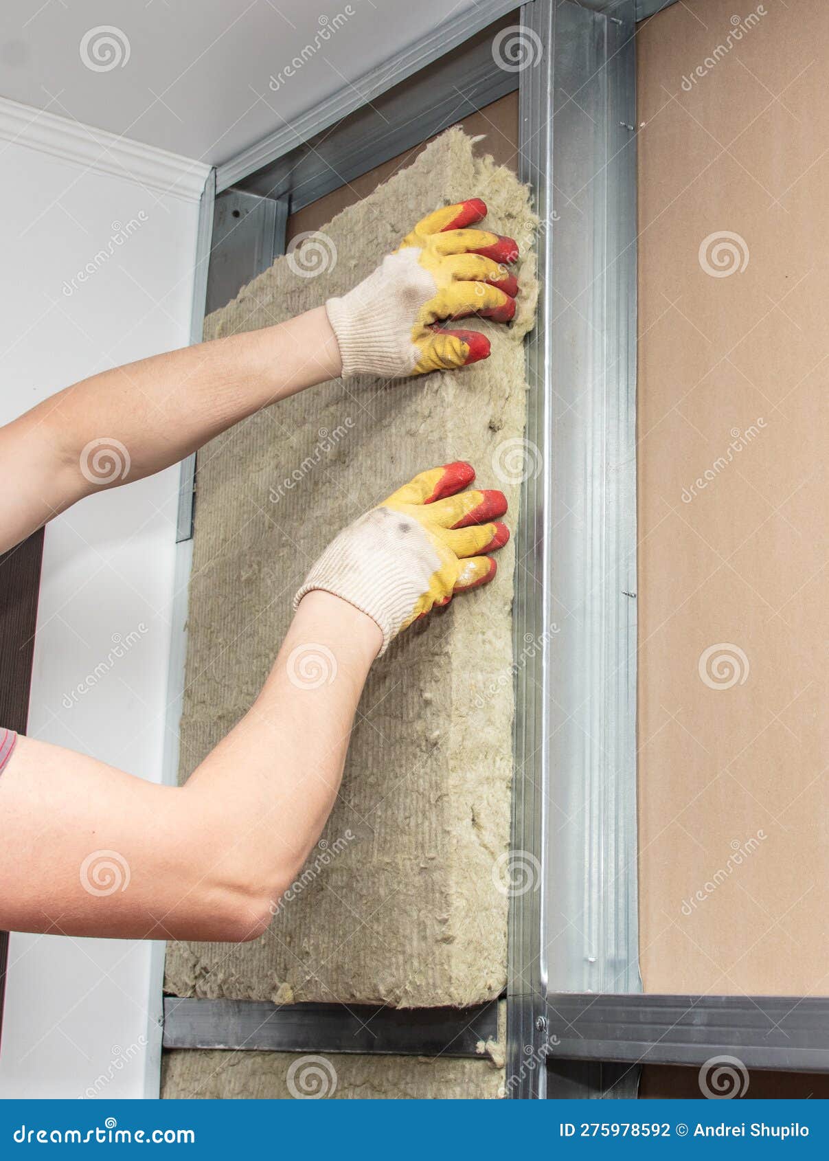 Workers Insulate the Wall in the Room Stock Photo - Image of worker ...