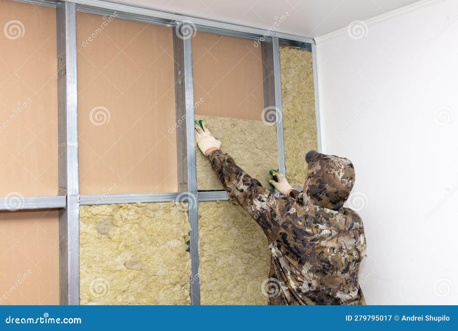 Workers Insulate the Wall in the Room Stock Image - Image of installing ...