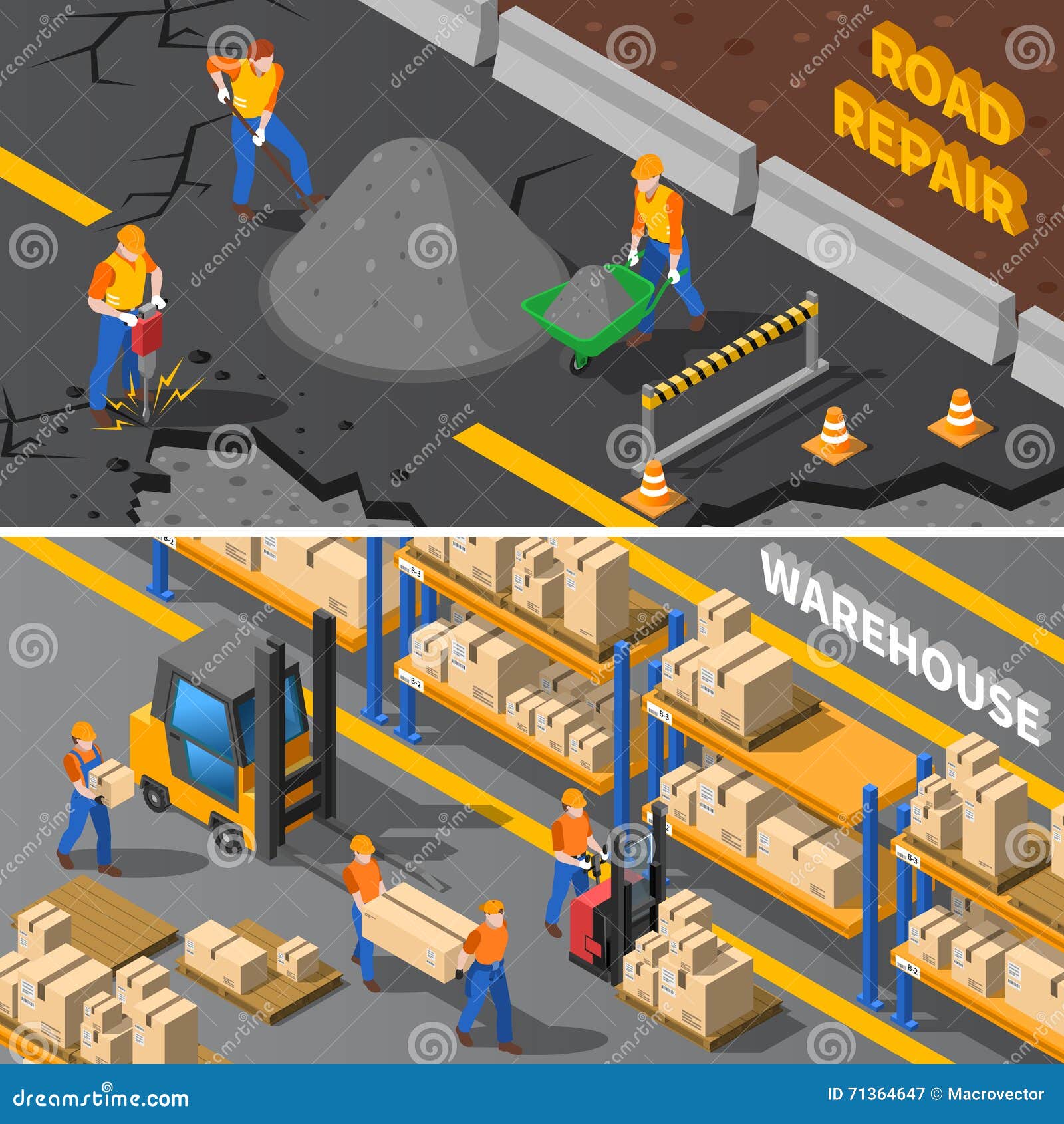 Workers Isometric Banners Set Stock Vector - Illustration of ...