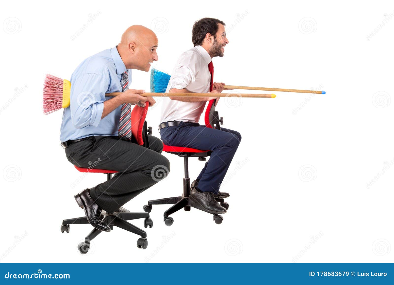 Workers Jousting in Office Chairs Stock Image - Image of relaxed, broom ...