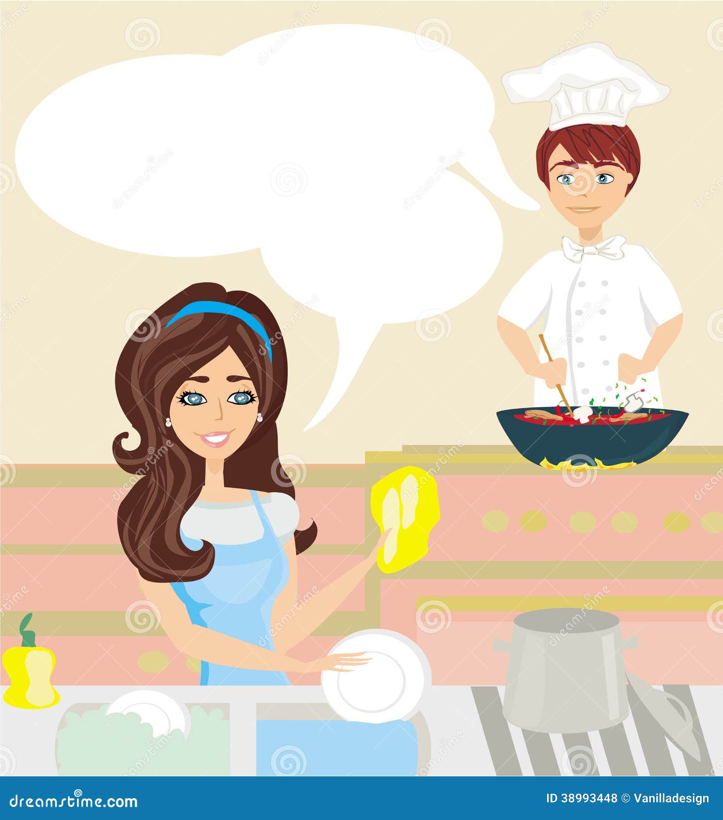 Workers in the kitchen stock vector. Illustration of apron - 38993448