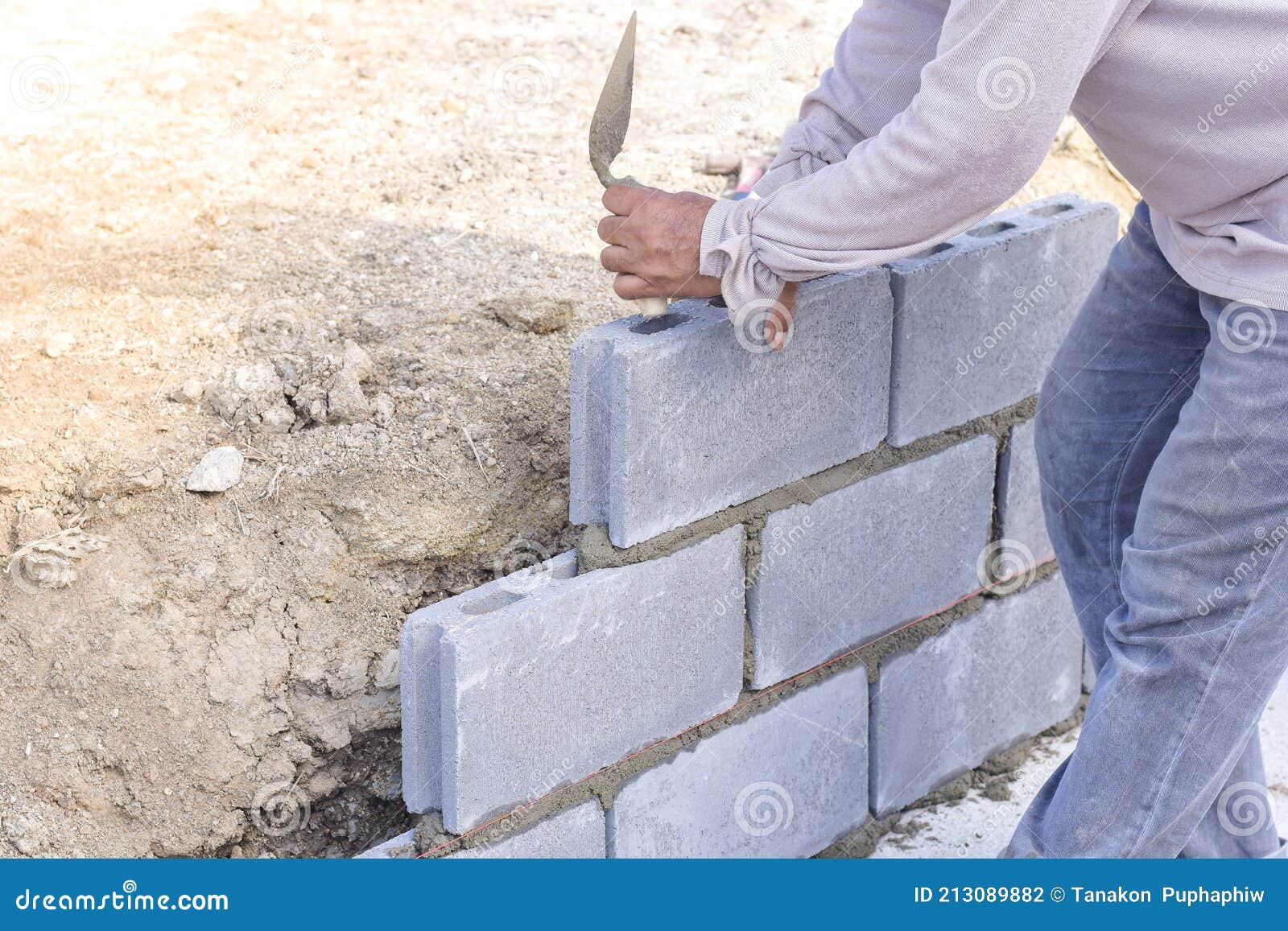 Workers are Laying Blocks of Bricks Stock Photo - Image of level ...