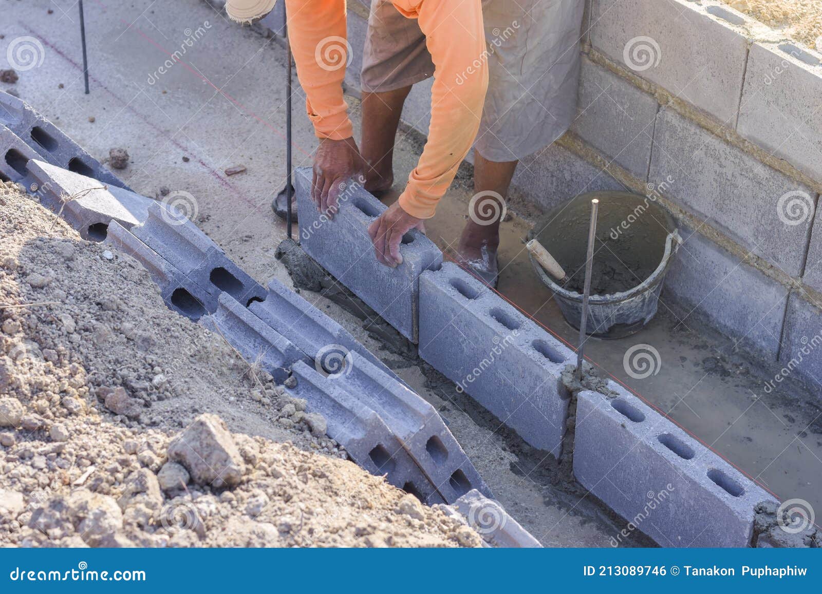 Workers are Laying Blocks of Bricks Stock Photo - Image of level, paver ...