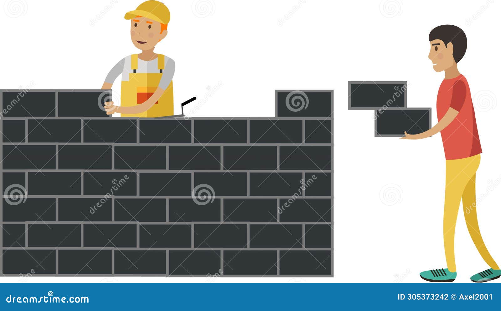 Man Laying Bricks, Male Construction Worker Character Building Wall ...
