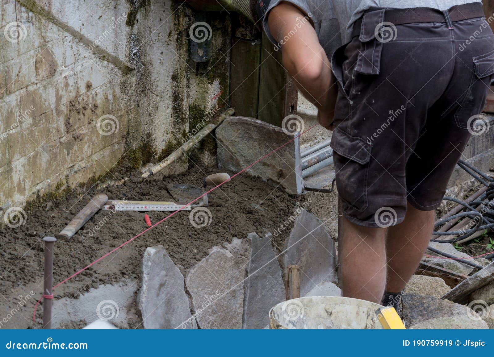 Craftsmen Processed Stone Slabs Stock Image - Image of granite, human ...