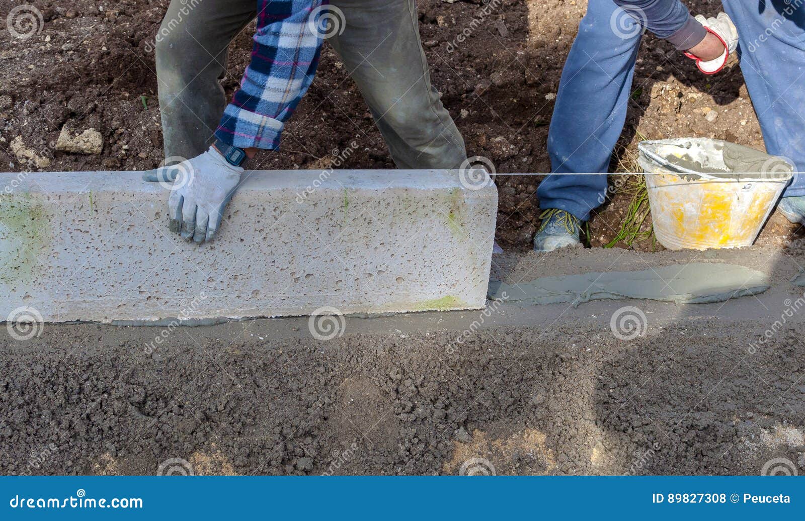 Workers Laying Concrete Curbs Stock Photo - Image of positioning ...