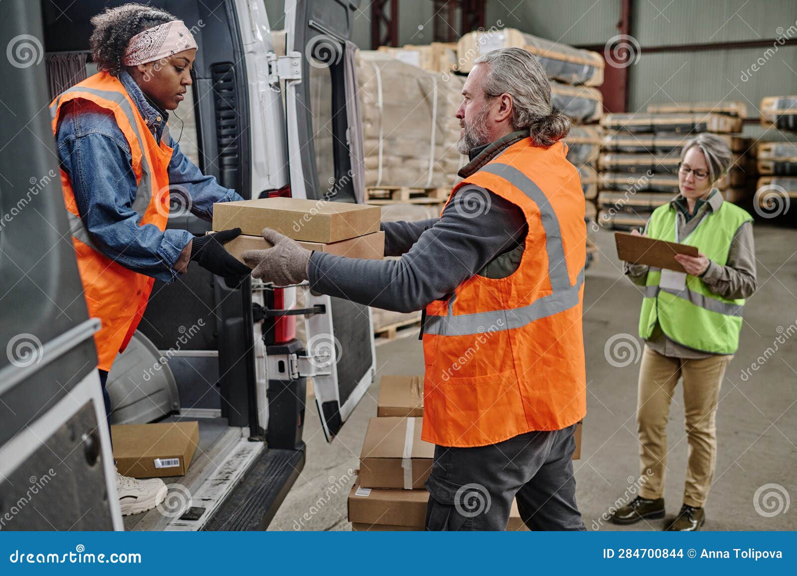Workers Loading Boxes in Truck Stock Photo - Image of delivery, import ...