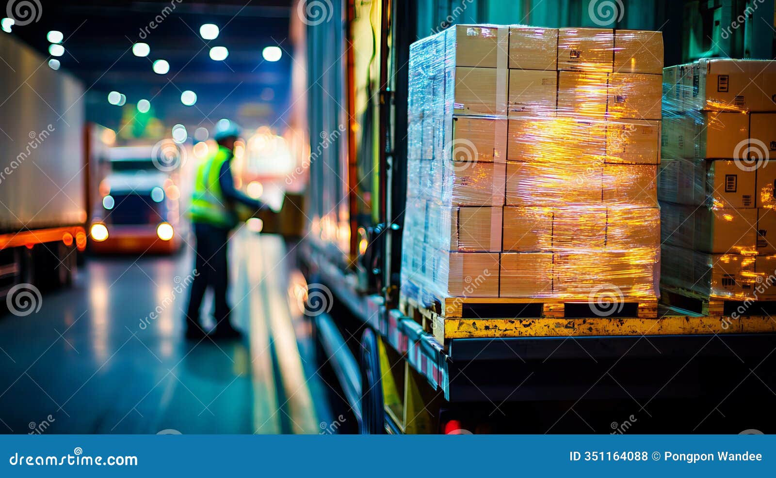 Workers Loading Cargo Onto Freight Trucks at Distribution Center in ...